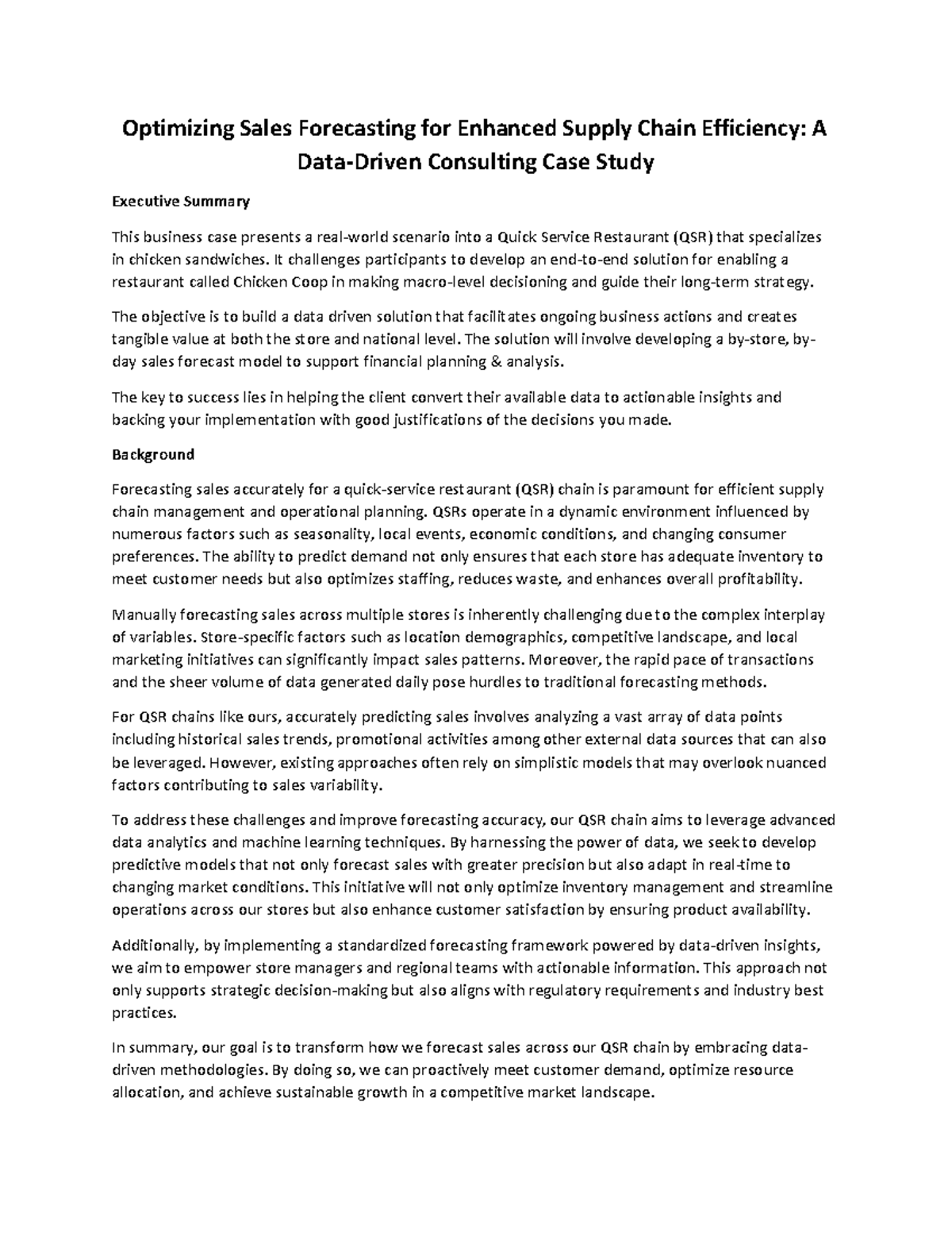 Problem Statement - Case - Optimizing Sales Forecasting for Enhanced ...