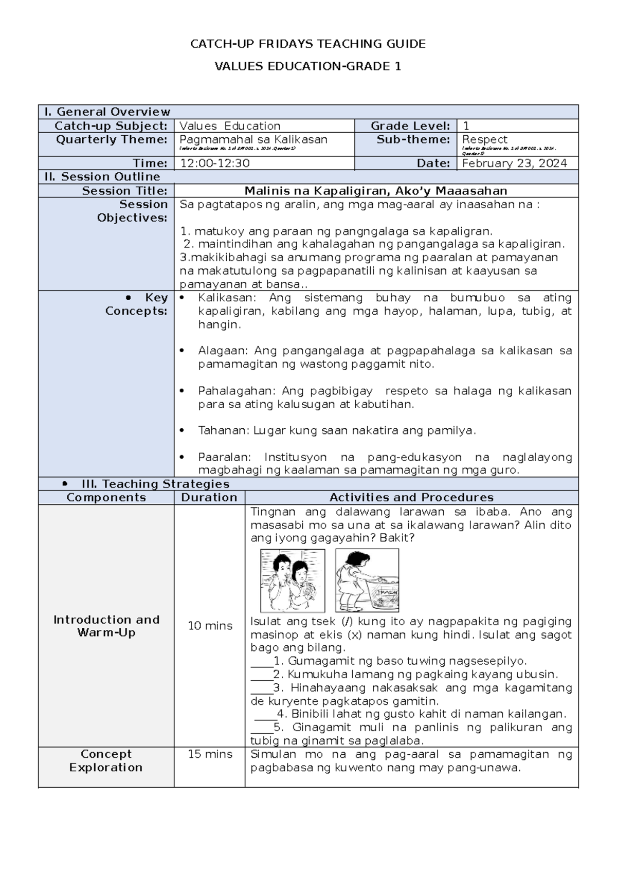Grade 1- Values Education- FEB 23, 2024 - VALUES EDUCATION-GRADE 1 I ...