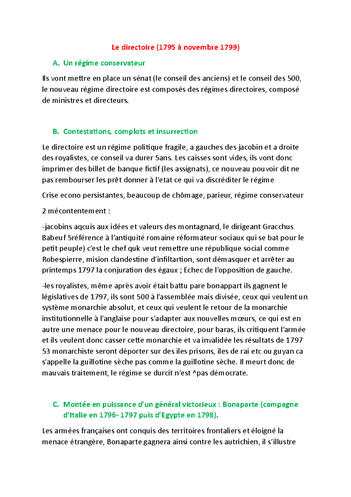CM HC séance 4 Le Directoire - Le directoire (1795 à novembre 1799) A ...