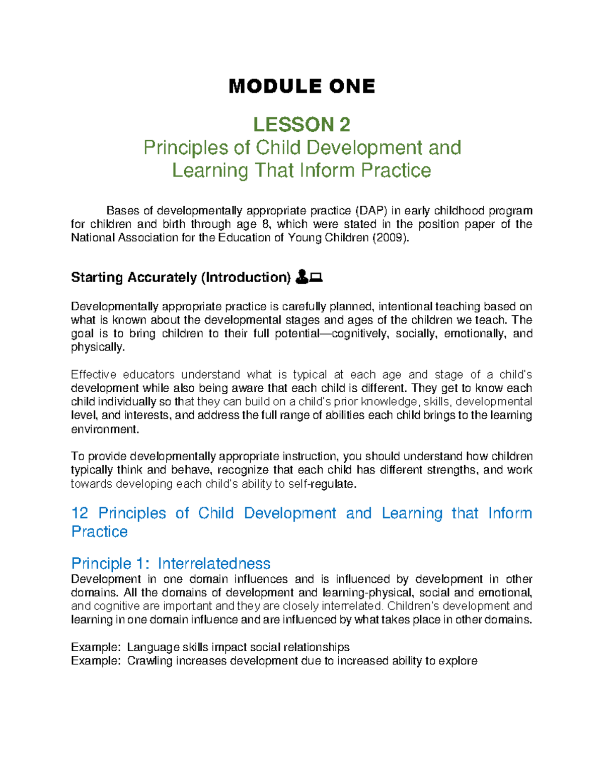 Module ONE Lesson 2 - Principles in Growth and Developement - MODULE ...