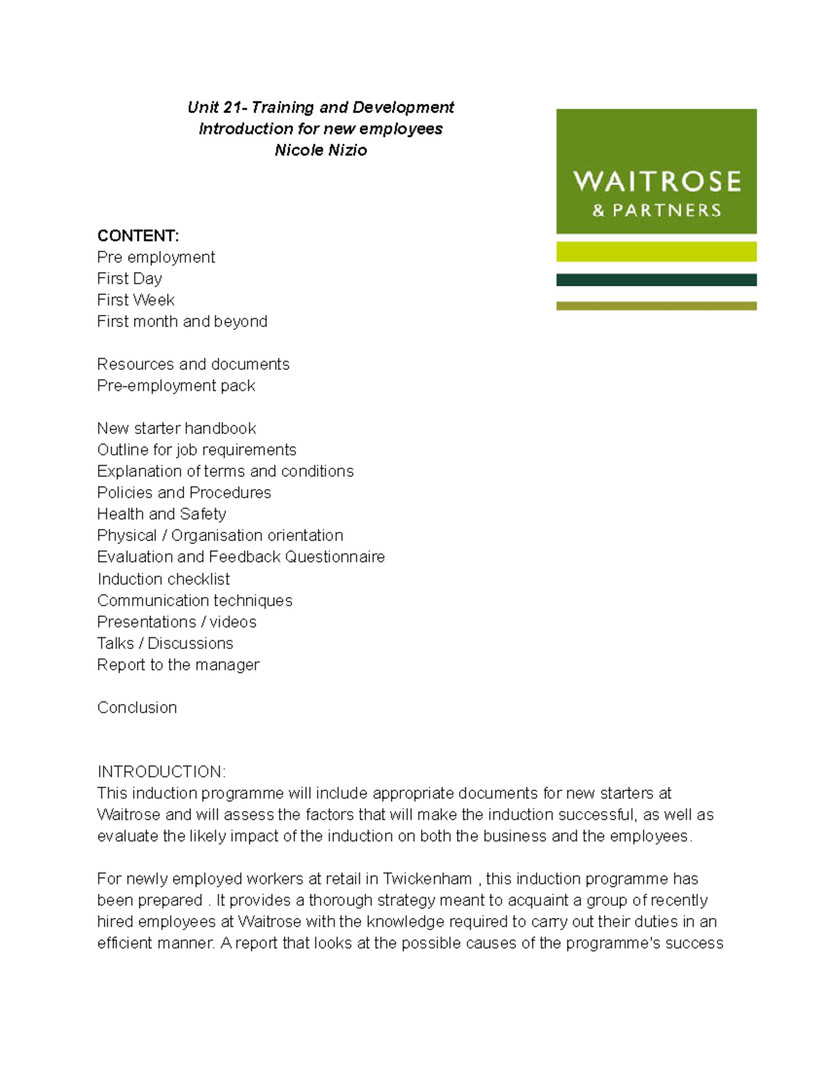 Assignment 2-NN - Unit 21- Training and Development Introduction for ...