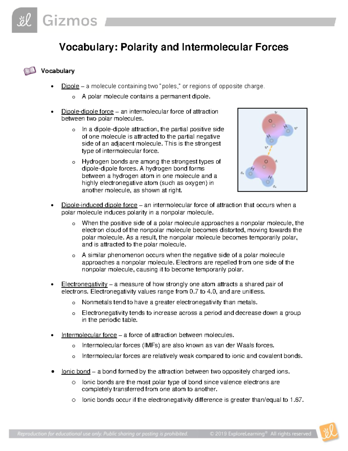 Intermolecular Forces Vocab - 2019 Vocabulary: Polarity and ...