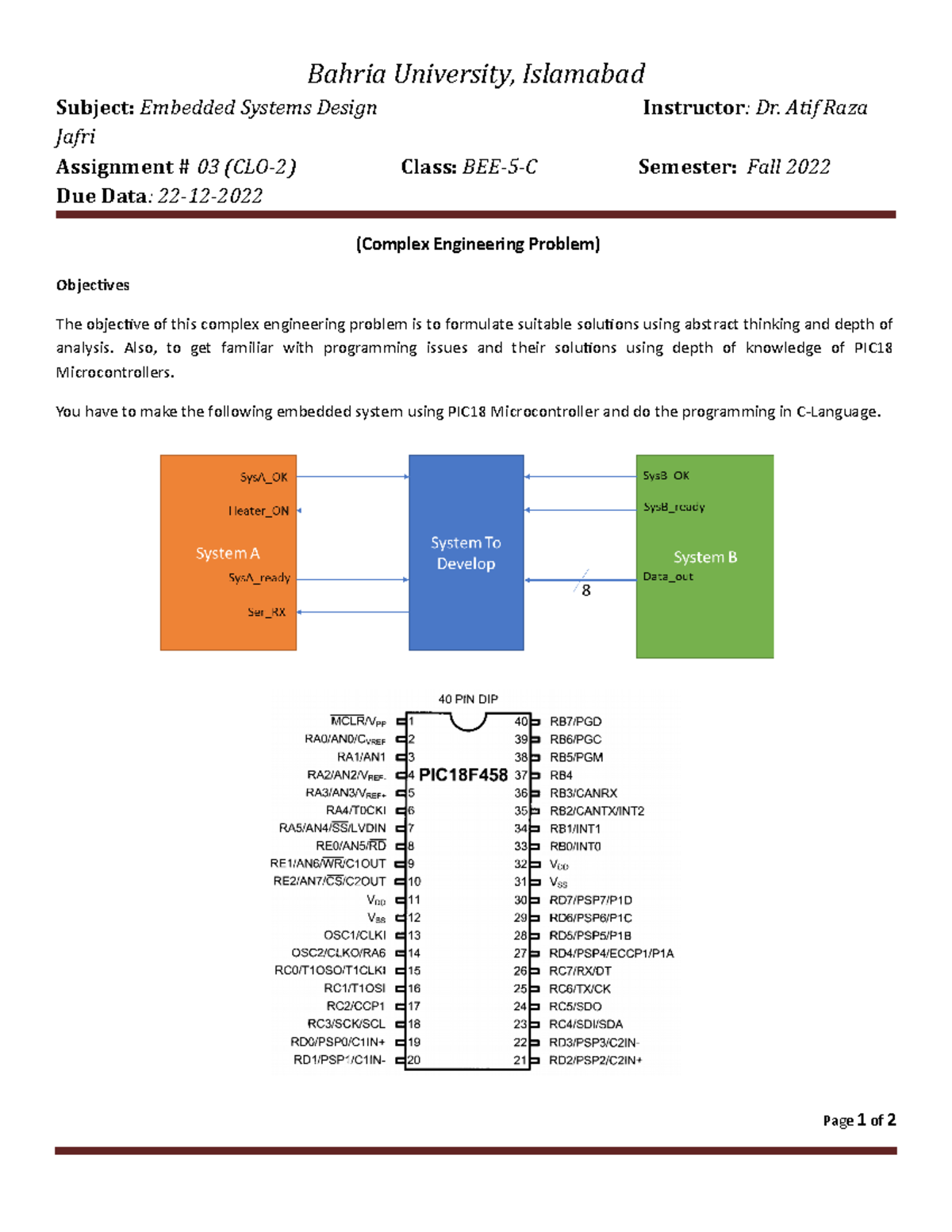 Assignment CEP updated 22122022 023936 pm - Bahria University, Islamabad Subject: Embedded ...