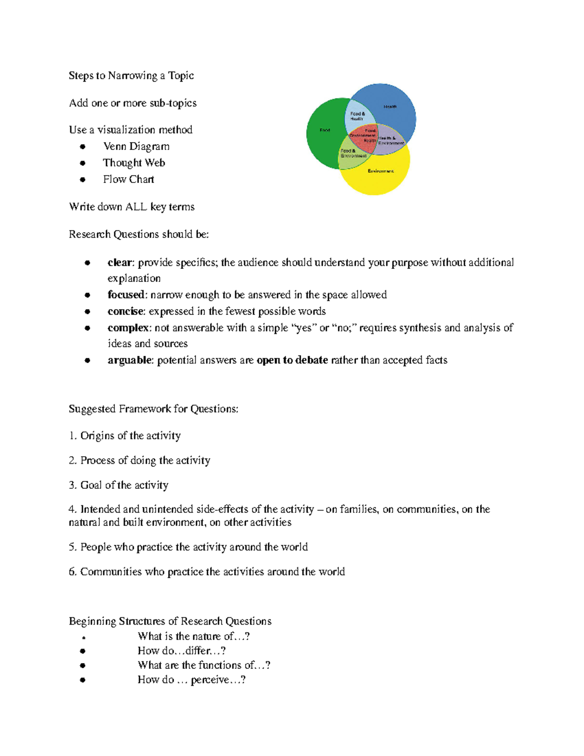 Honors Research - Steps to Narrowing a Topic Add one or more sub-topics ...