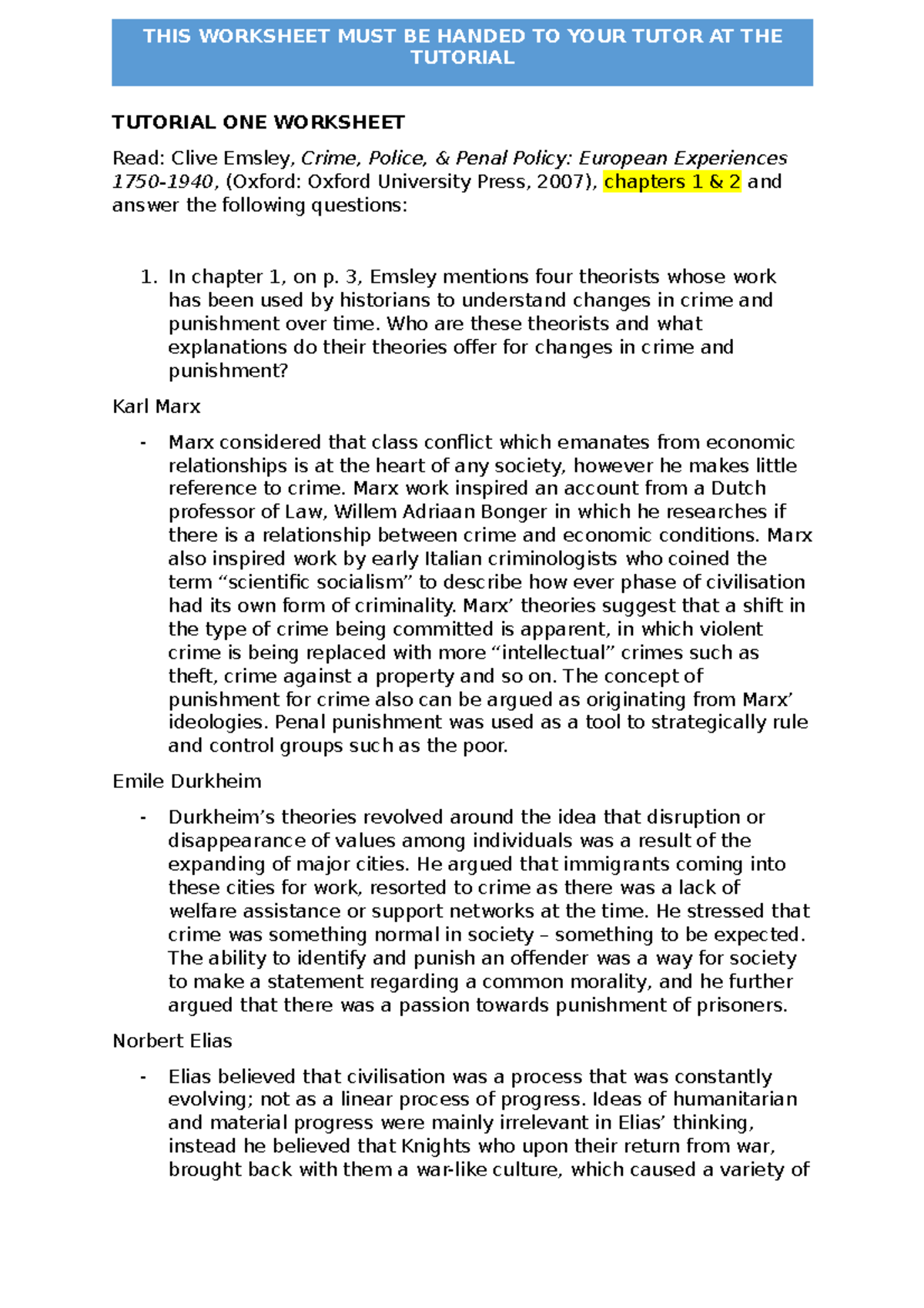 Tutorial ONE Worksheet - THIS WORKSHEET MUST BE HANDED TO YOUR TUTOR AT ...