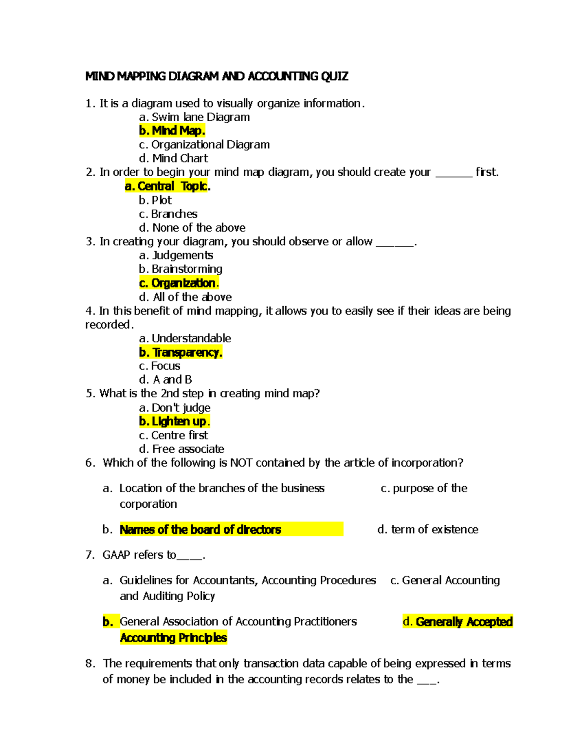 MIND Mapping Diagram AND Accounting QUIZ - MIND MAPPING DIAGRAM AND ...