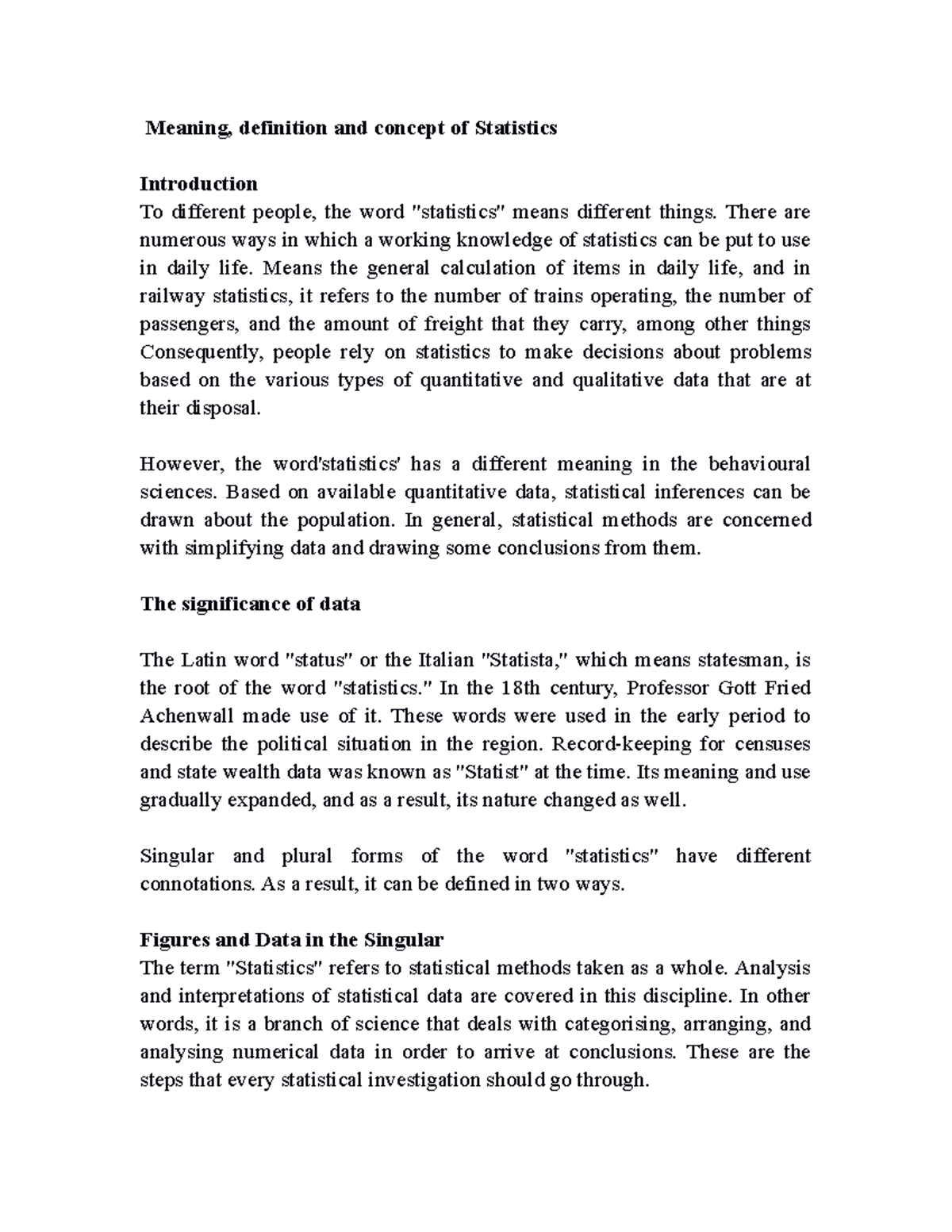 Meaning, definition and concept of Statistics - Meaning, definition and ...
