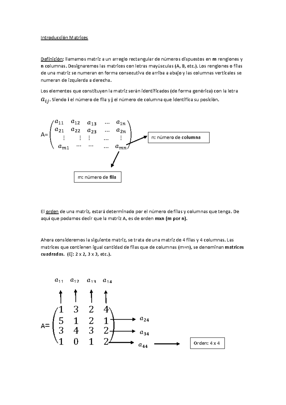 Introducción Matrices - Introducción Matrices Definición: llamamos ...