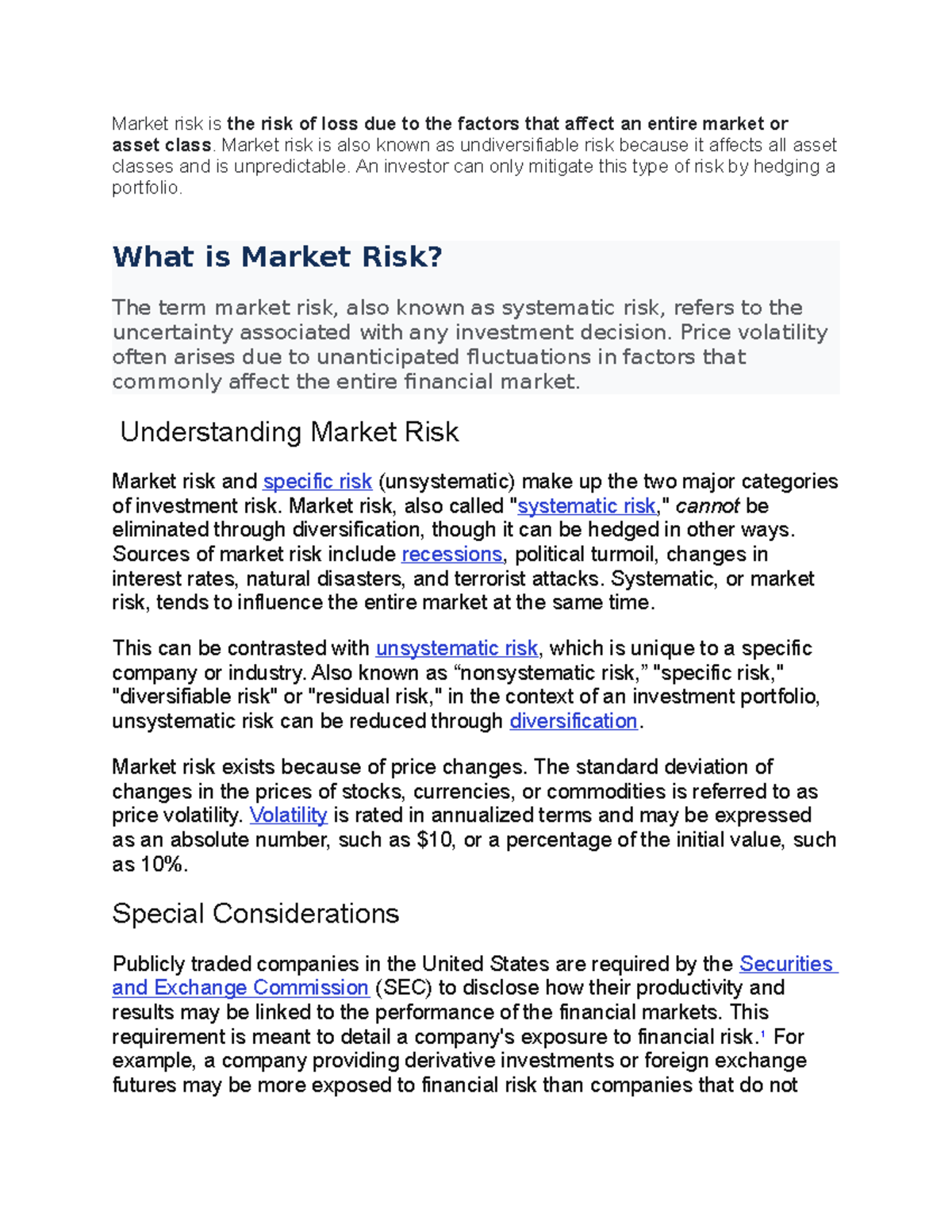 Market risk is - cvbnm,.bnm,. - Market risk is the risk of loss due to ...