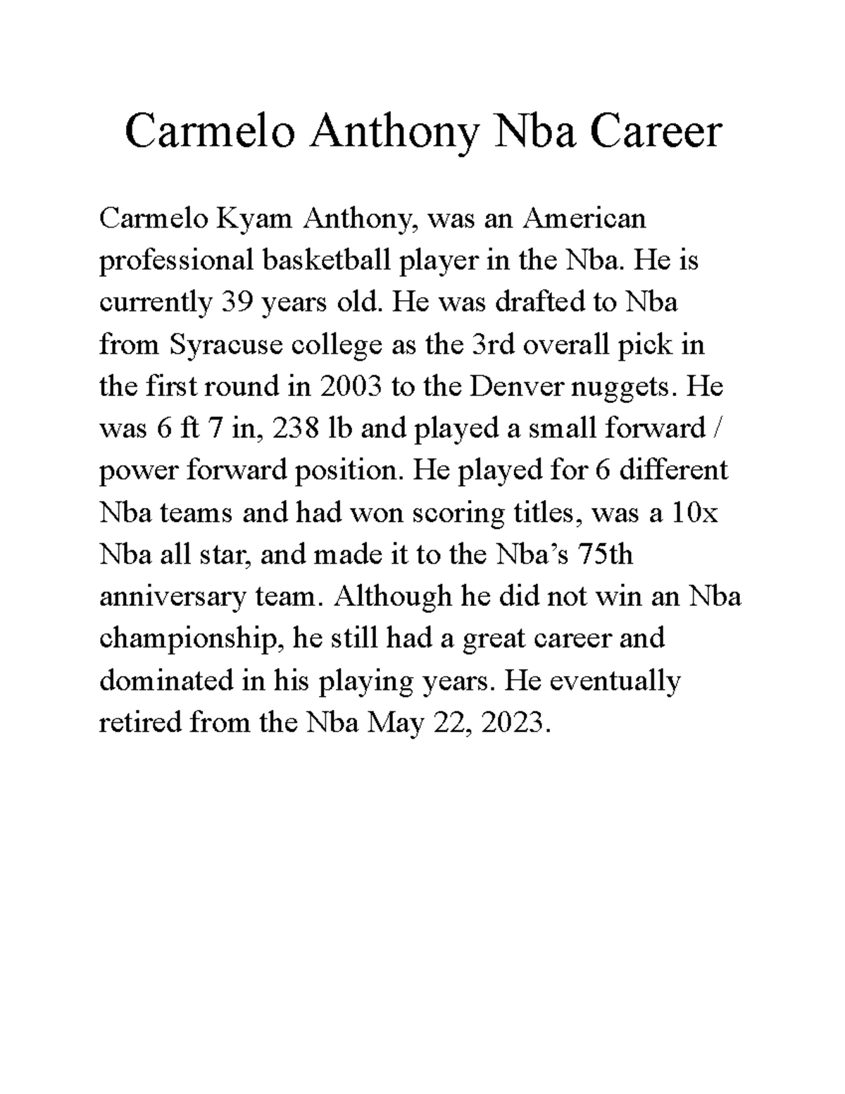 Spanish heritage month project - Carmelo Anthony Nba Career Carmelo ...