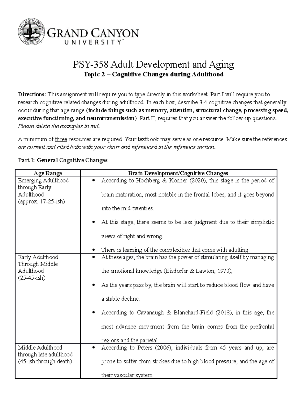 T2 Cognitive changes during adulthood - PSY-358 Adult Development and Aging Topic 2 – Cognitive ...