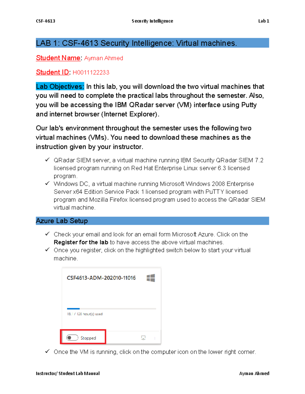 LAB1 Lab Setup Solution - LAB 1: CSF-4613 Security Intelligence ...