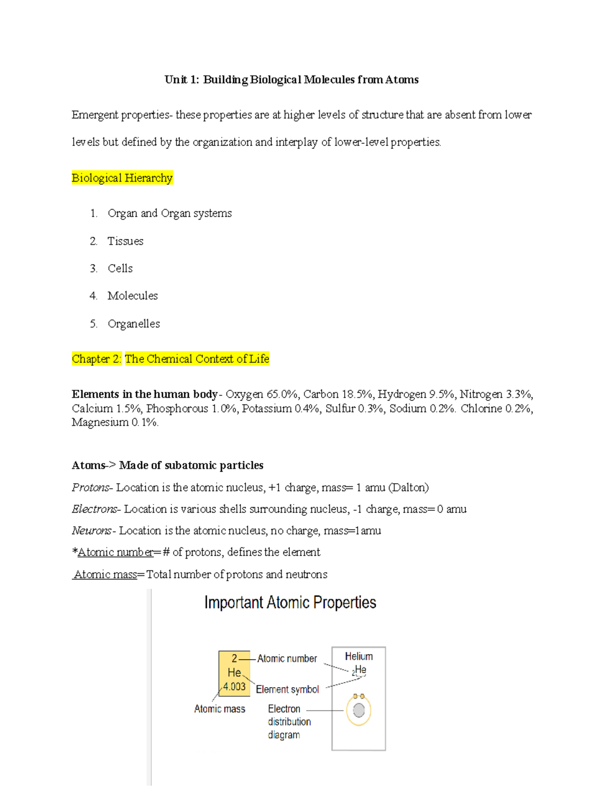 Chapter 2 Biology Notes - Unit 1: Building Biological Molecules from ...