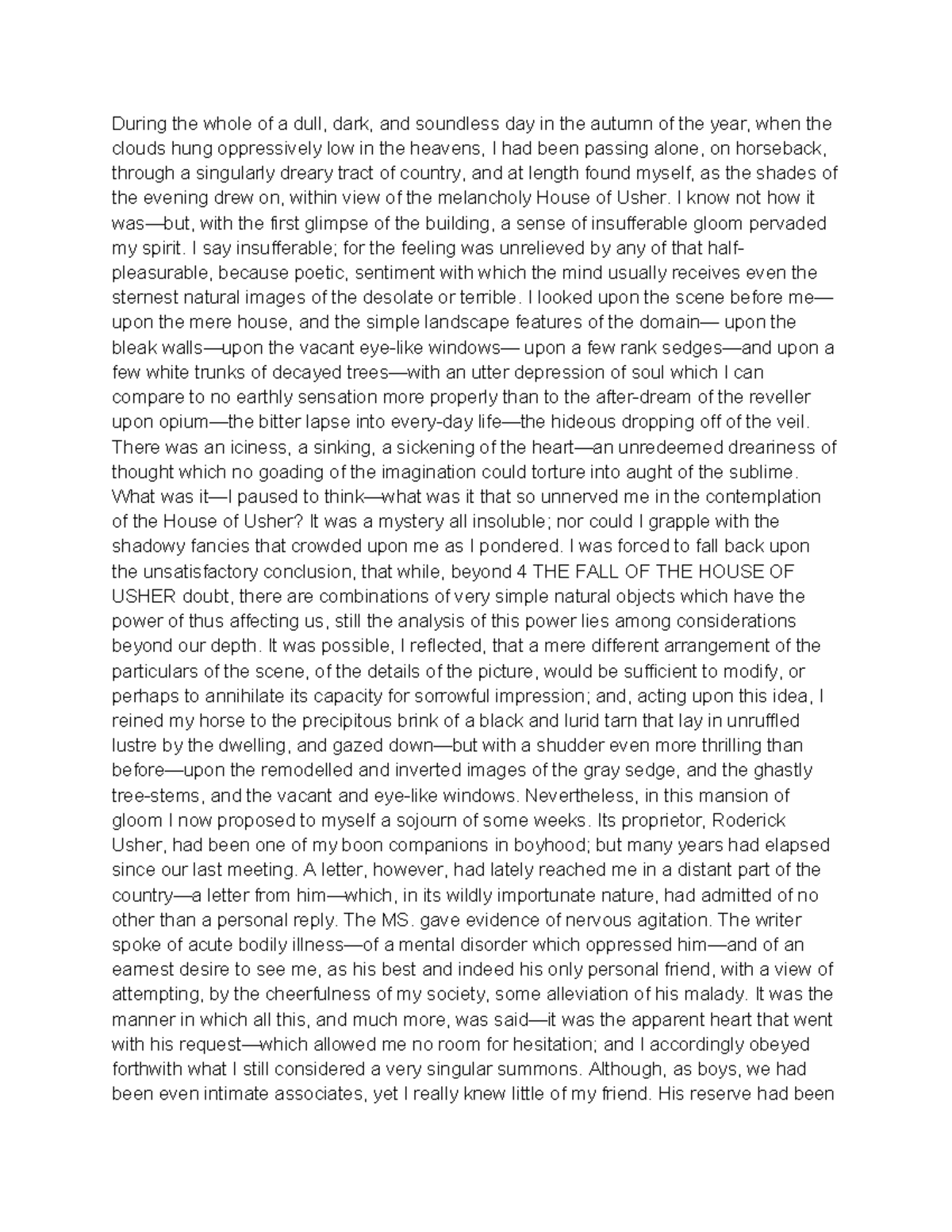 The Fall Of The House Of Usher - During the whole of a dull, dark, and ...