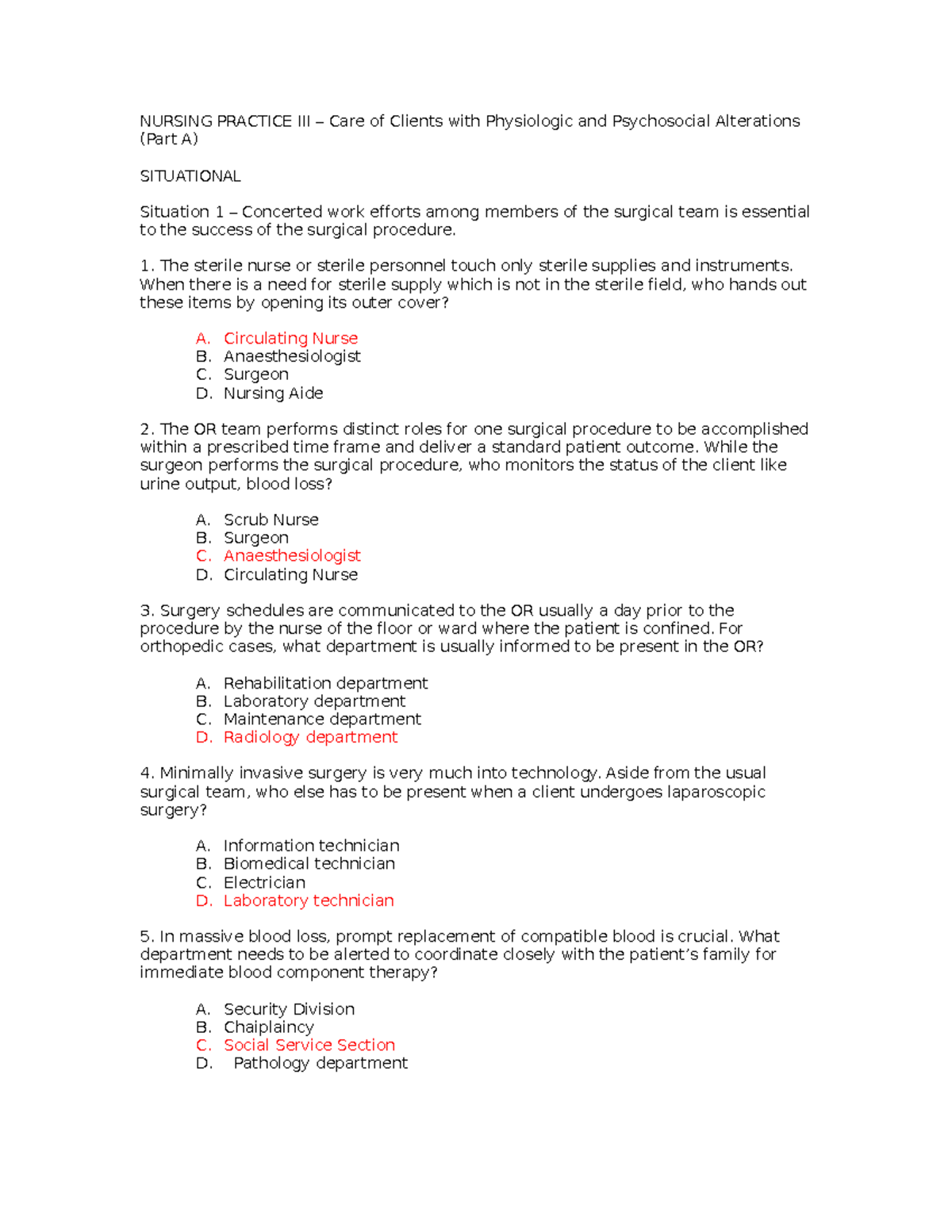 Pdfcoffee - PRactice material snursing - NURSING PRACTICE III – Care of Clients with Physiologic ...