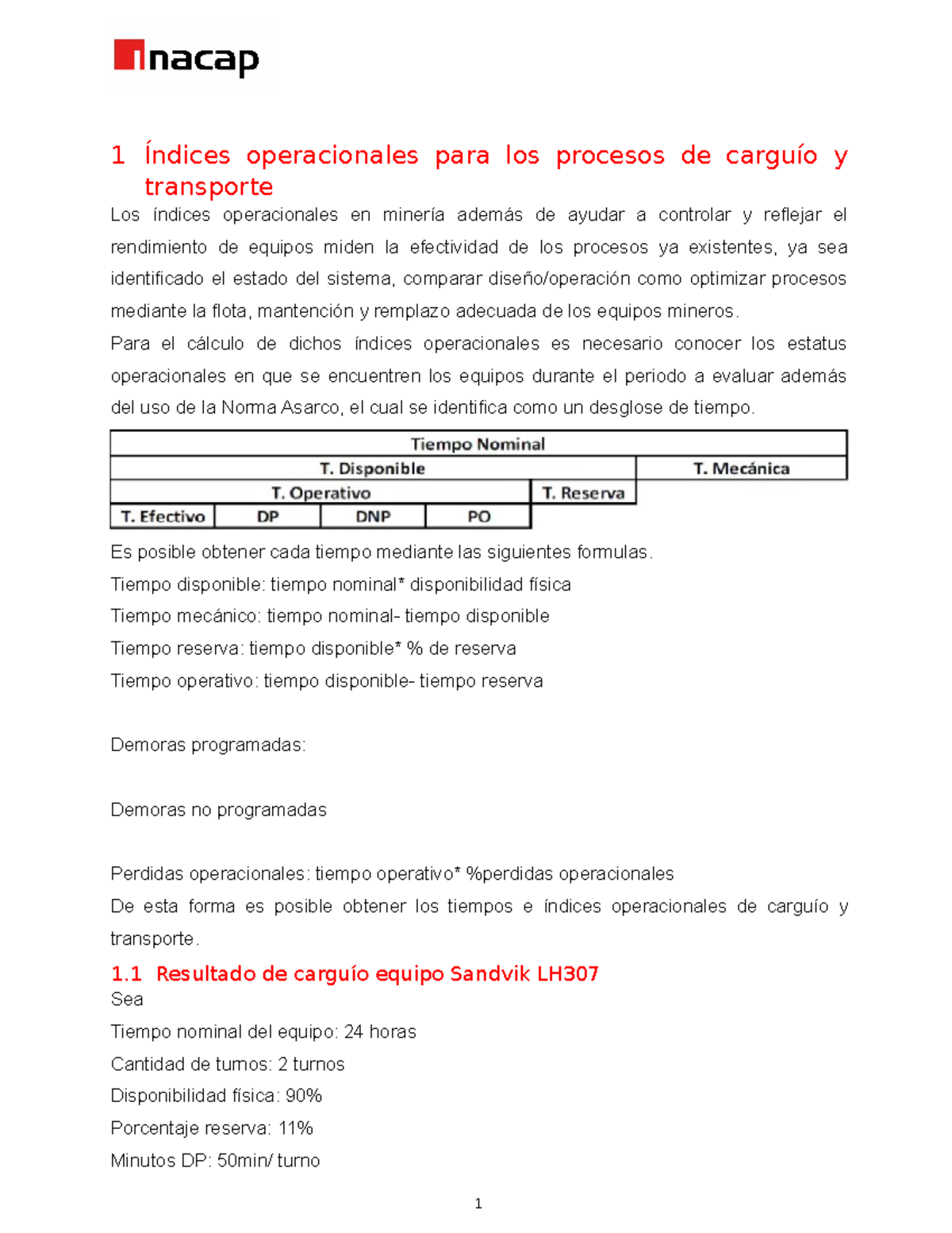 Índices operacionales para los procesos de carguío y transporte - 1 ...