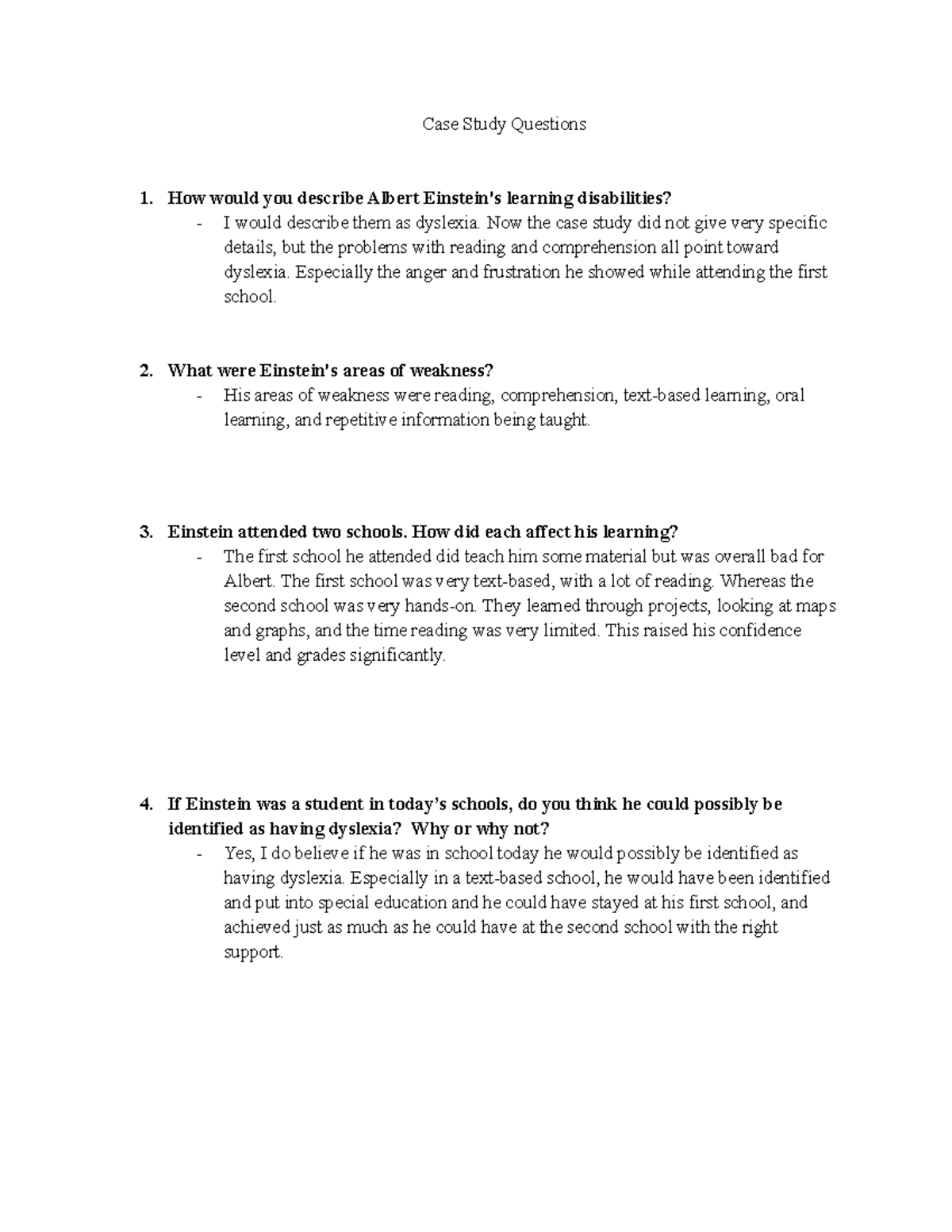 Case Study -3 - Case Study Questions 1. How would you describe Albert ...