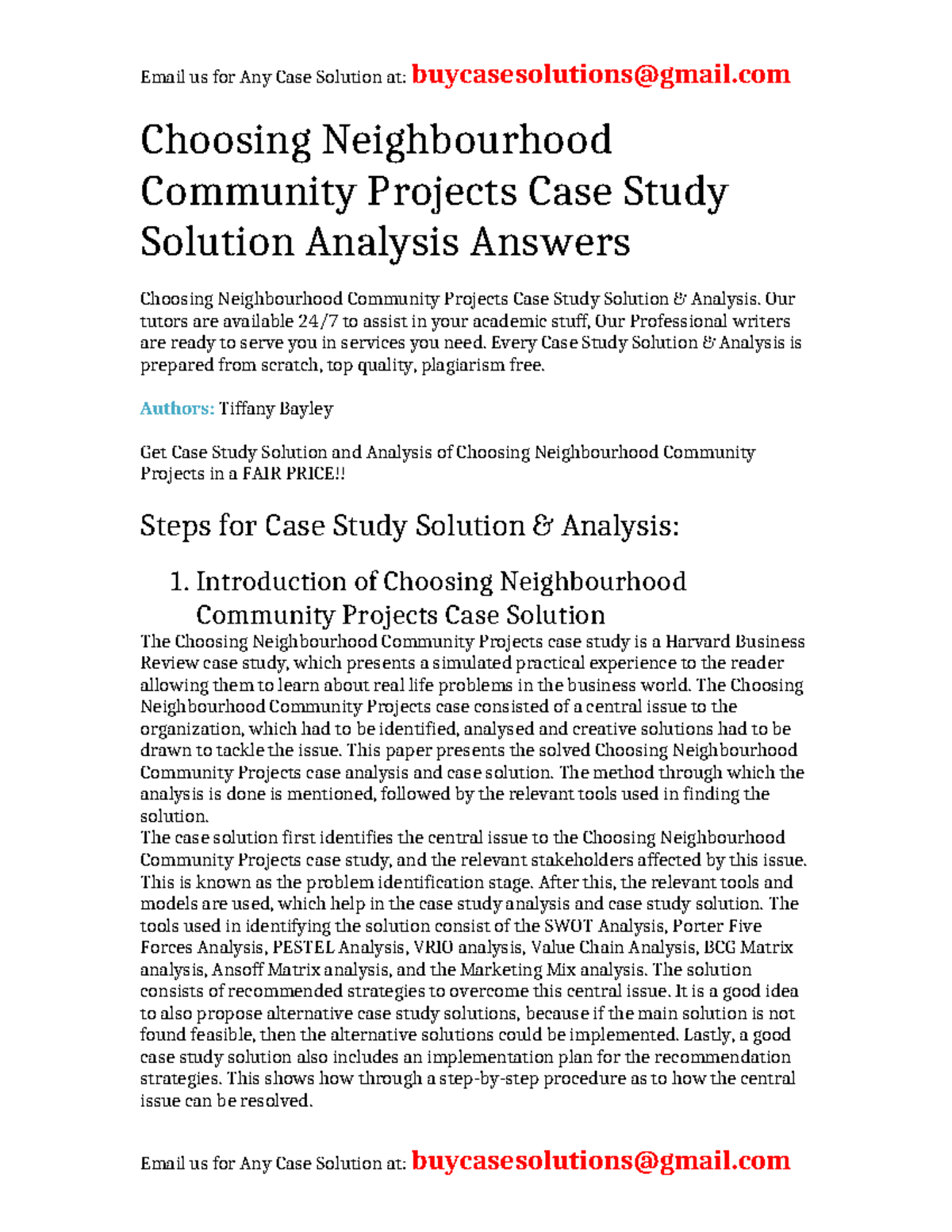 Case Solution Choosing Neighbourhood Community Projects - Choosing ...