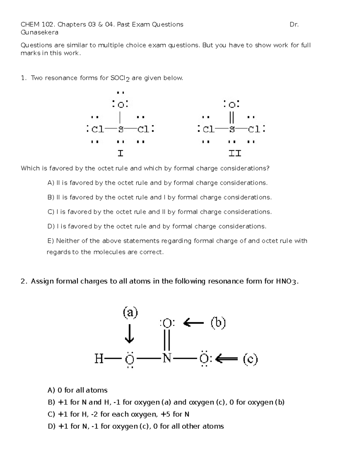 3 Ex#03 Bonding Lewis Formal Charge Resonance Octect Rule Polarity EP ...