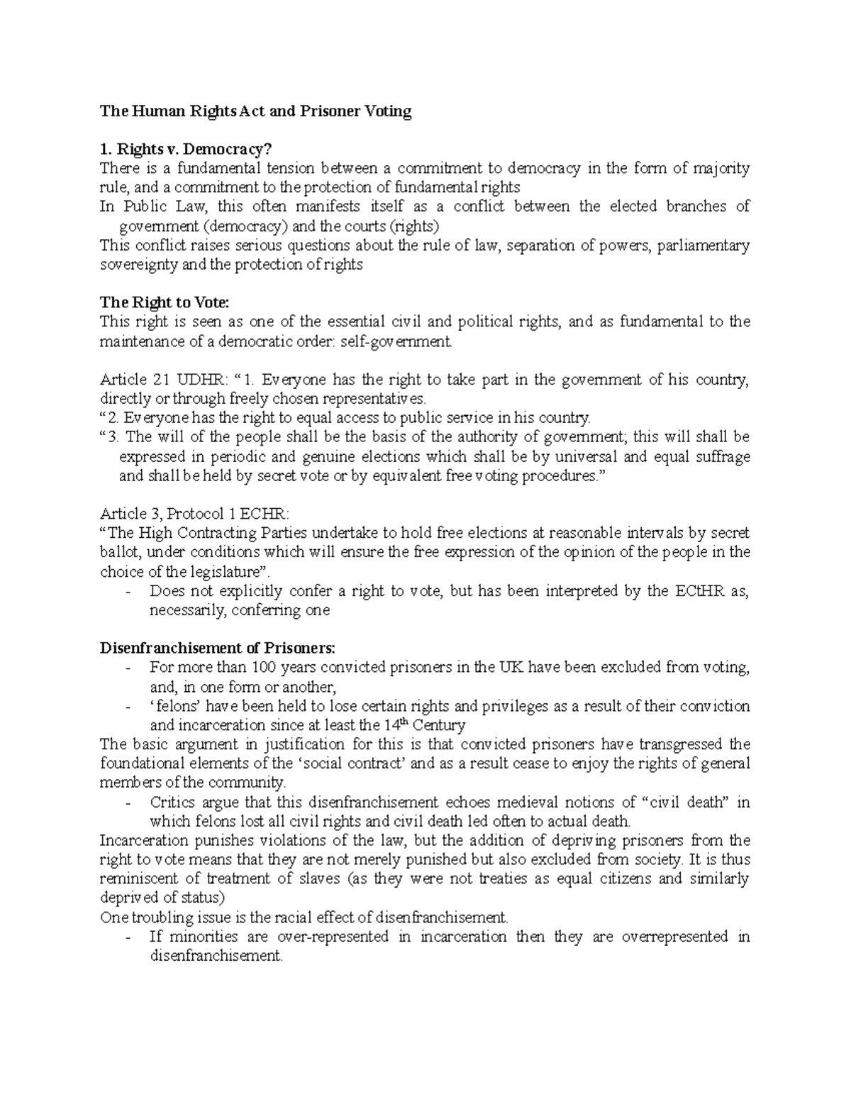 The Human Rights Act and Prisoner Voting - Democracy? There is a ...