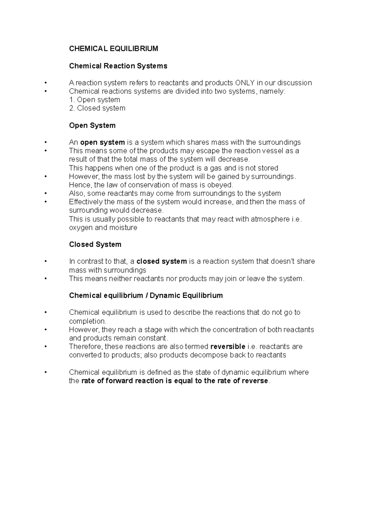 Chemical Equilibrium jit - CHEMICAL EQUILIBRIUM Chemical Reaction ...