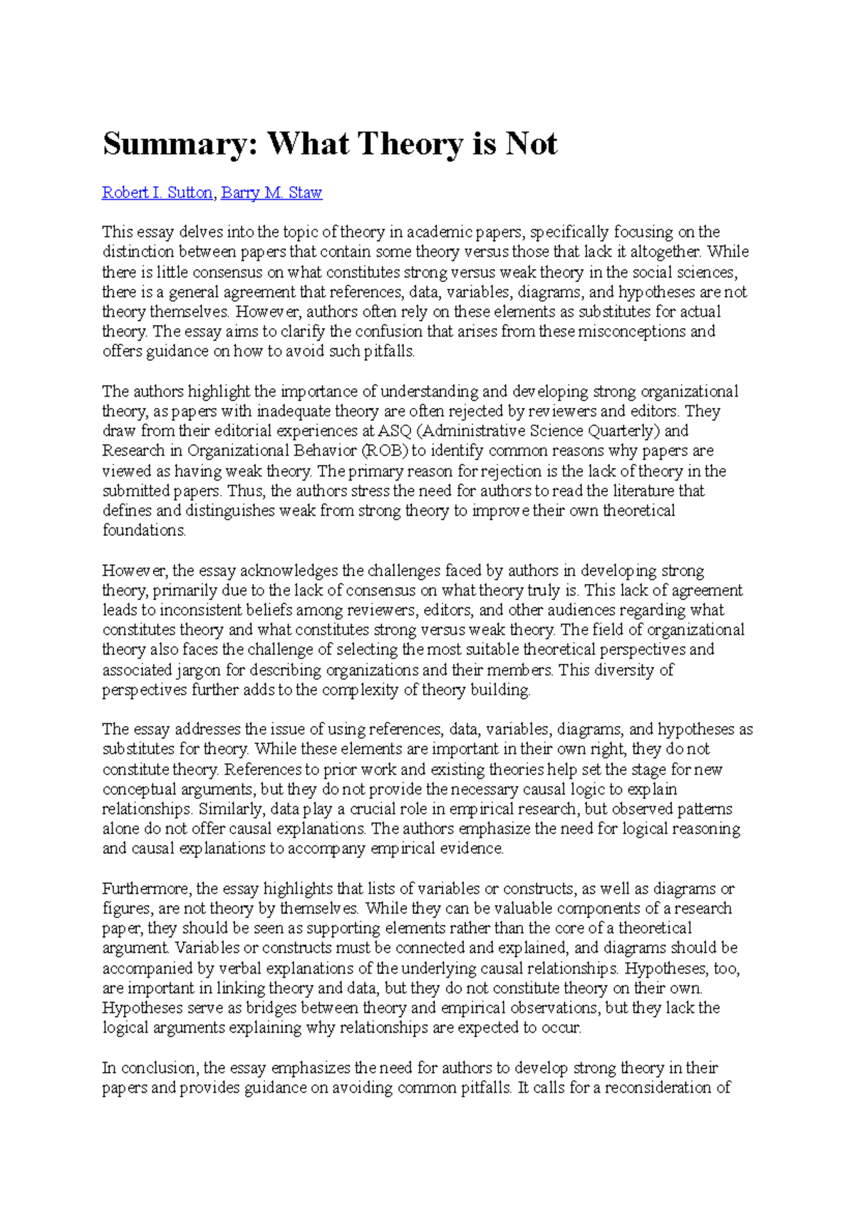 Summary paper - What Theory is Not - Summary: What Theory is Not Robert ...