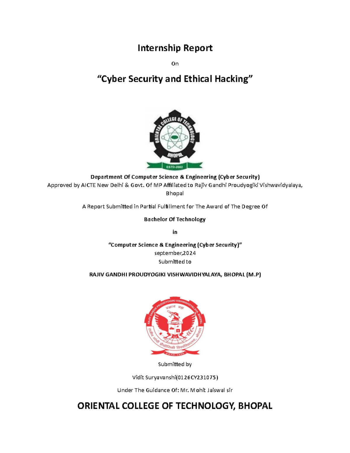 Front page cyber-merged - Internship Report On “Cyber Security and Ethical Hacking” Department ...