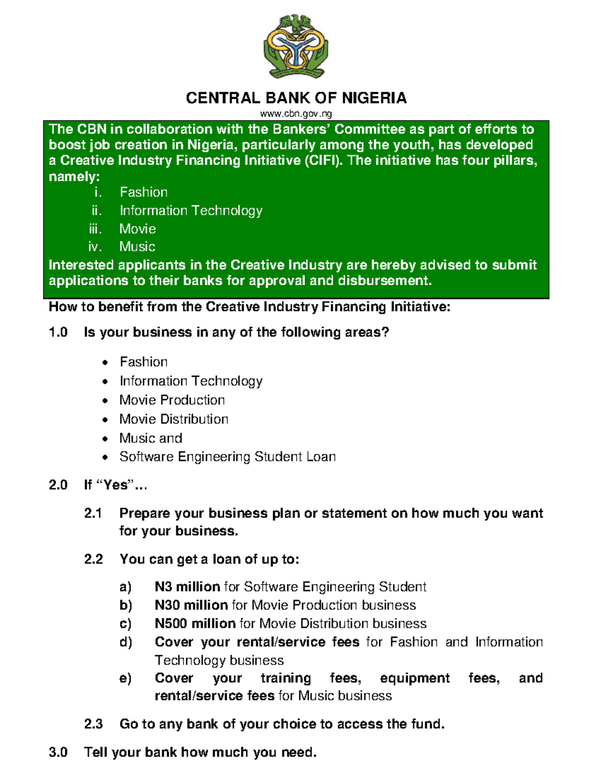 Creative-Industry-Financing - CENTRAL BANK OF NIGERIA cbn.gov The CBN ...