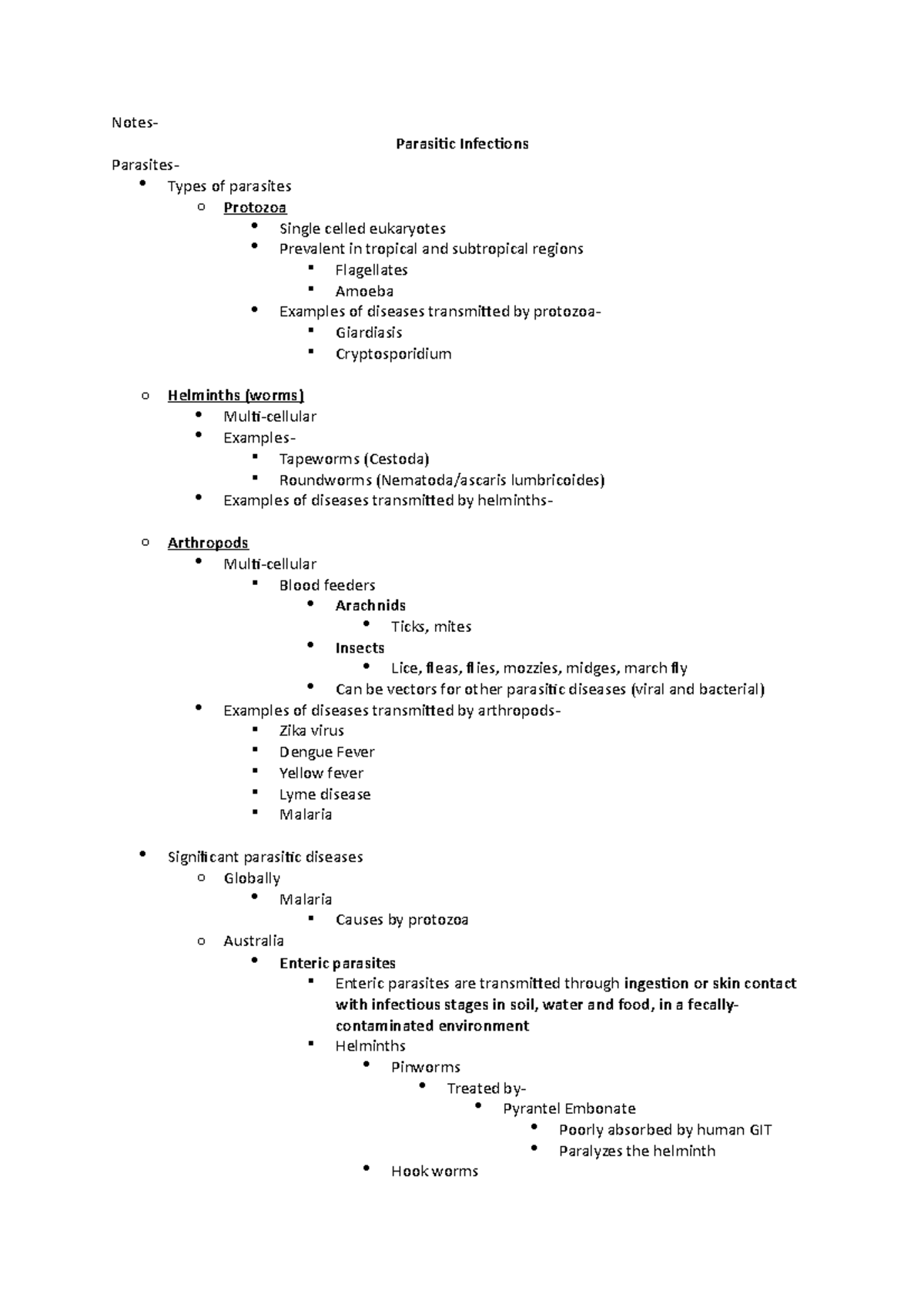 Parasitic Infections - Clinical science - Microbiology - Notes ...