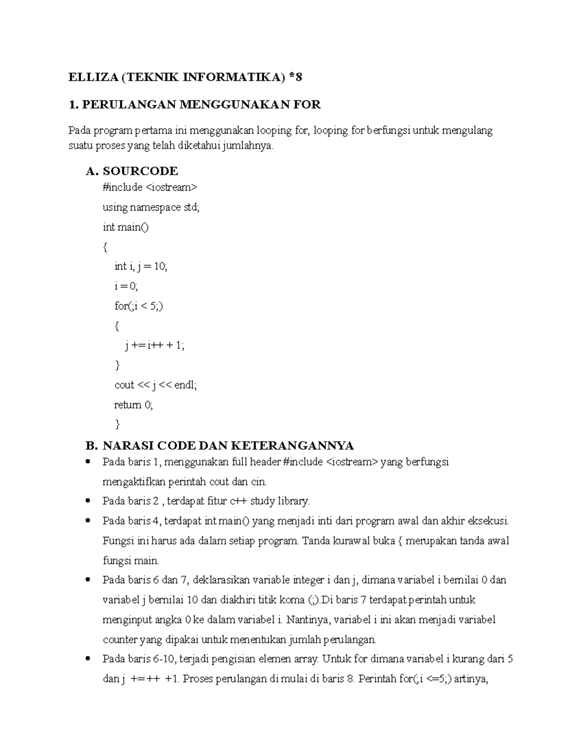 PROGRAM PERULANGAN DENGAN MENGGUNAKAN FOR DAN WHILE BESERTA NARASI CODE ...