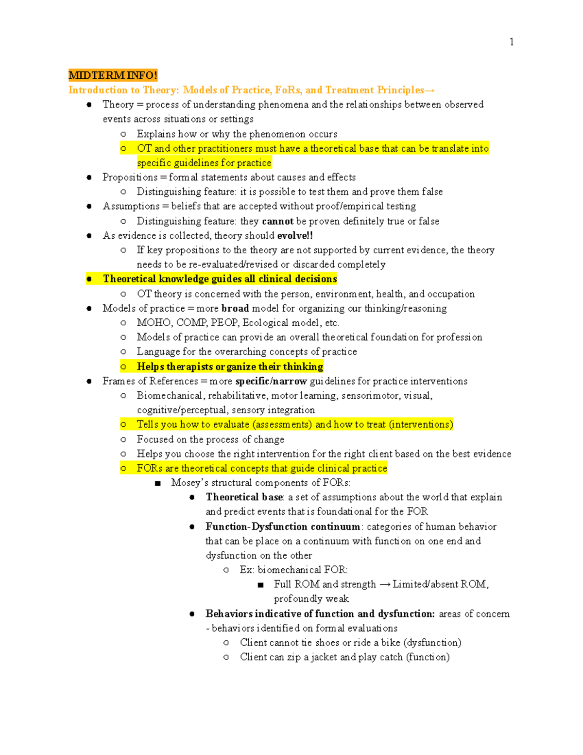 Final copy - MIDTERM INFO! Introduction to Theory: Models of Practice ...