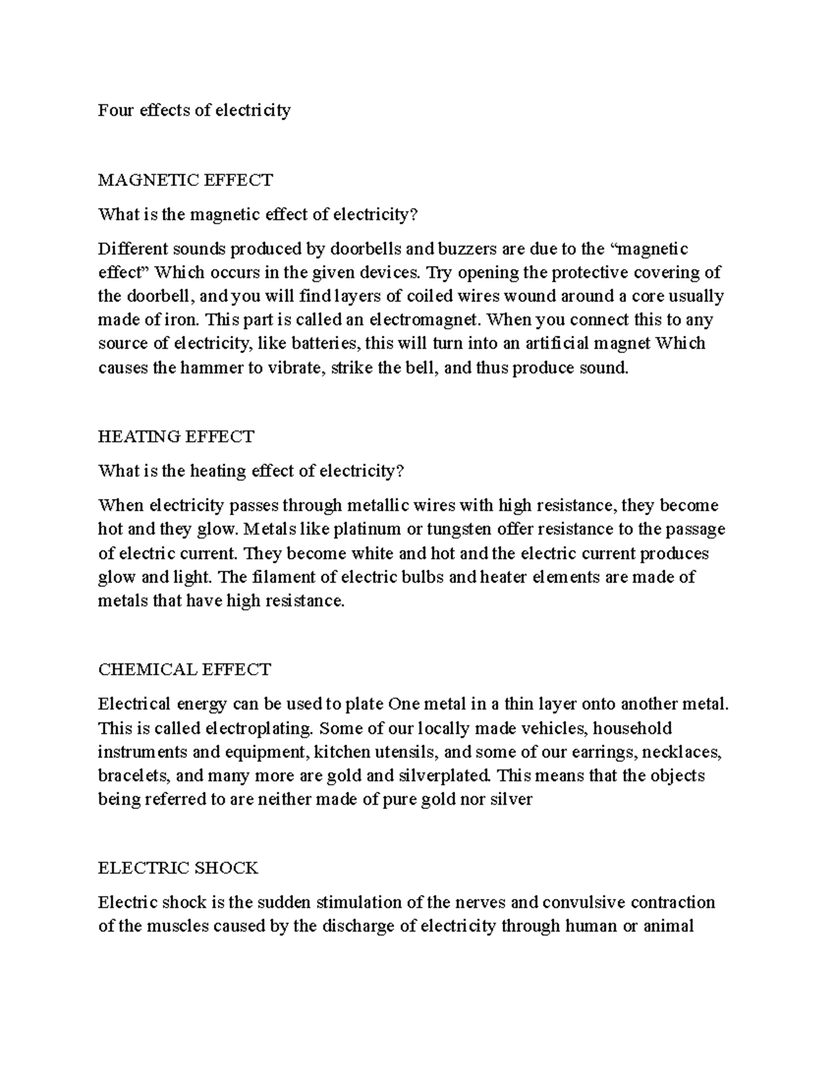 Four effects of electricity - Four effects of electricity MAGNETIC ...