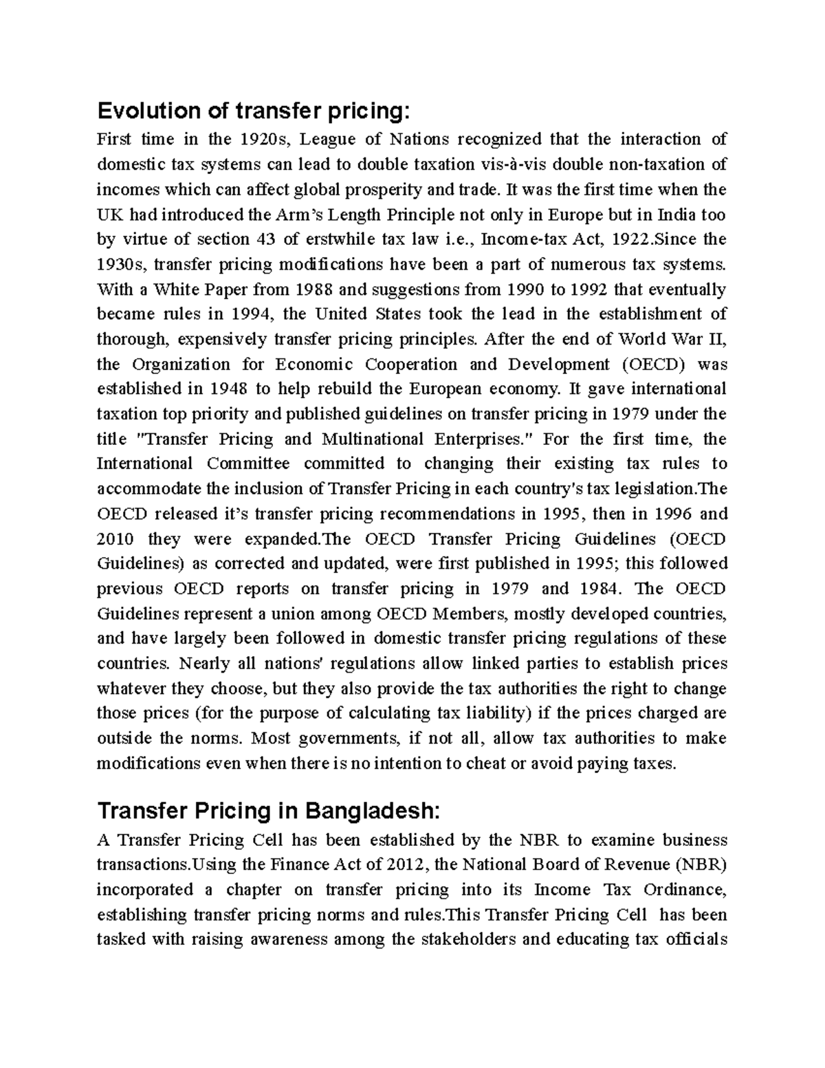 Evolution of transfer pricing - Evolution of transfer pricing: First ...