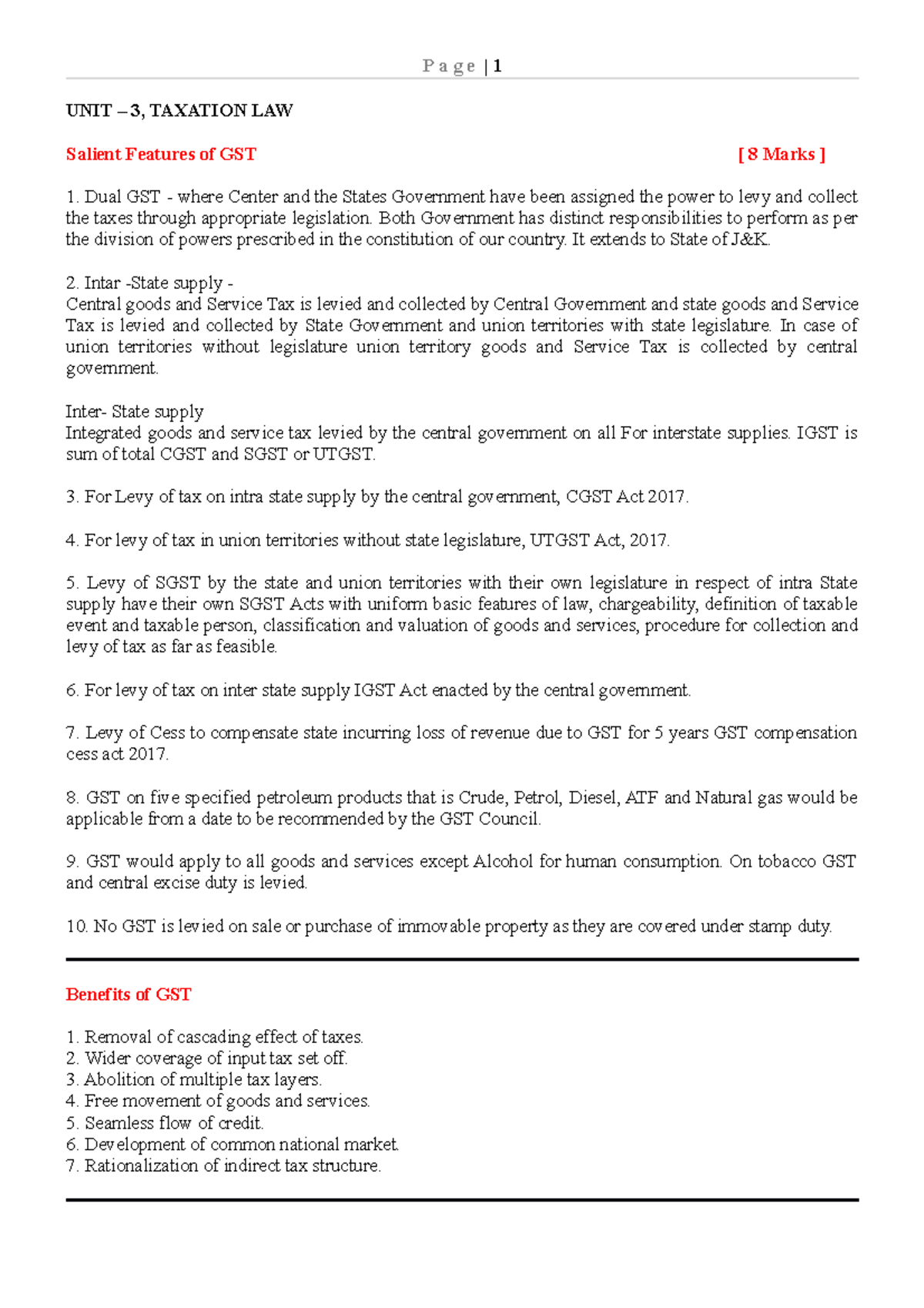 UNIT - 3, LAW OF TAX - Notes - UNIT – 3, TAXATION LAW Salient Features ...