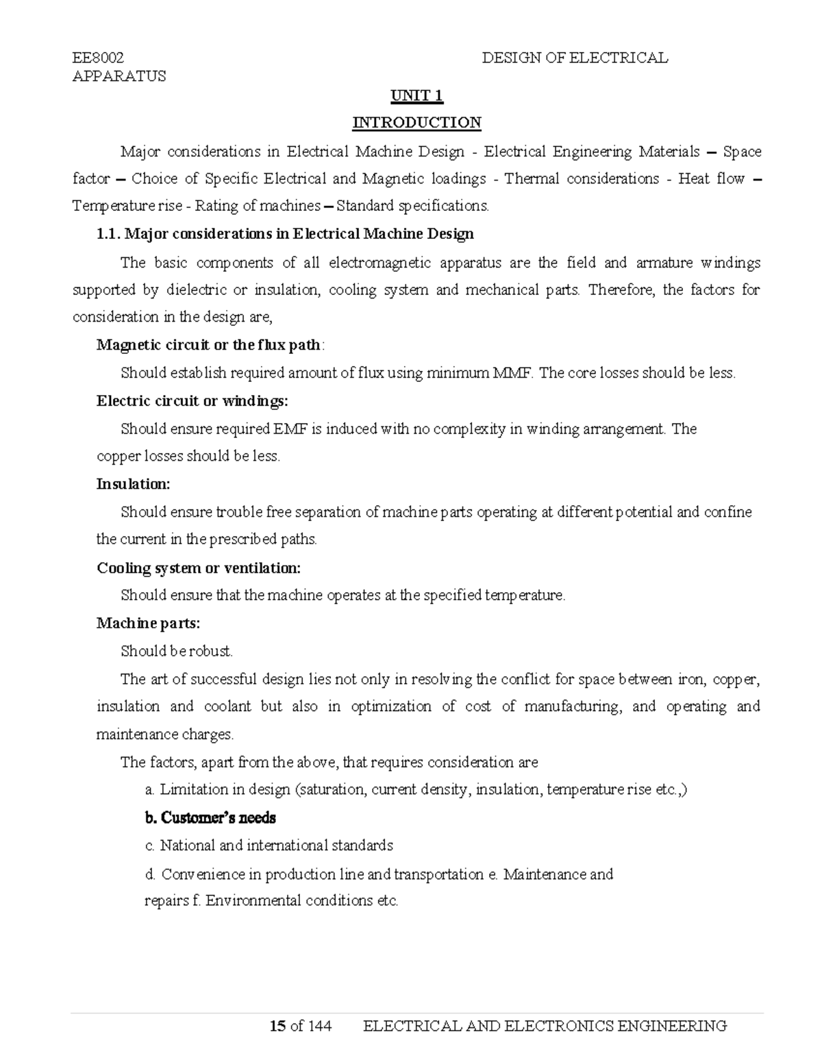 Electrical Apparatus p1 - EE8002 DESIGN OF ELECTRICAL APPARATUS UNIT 1 ...