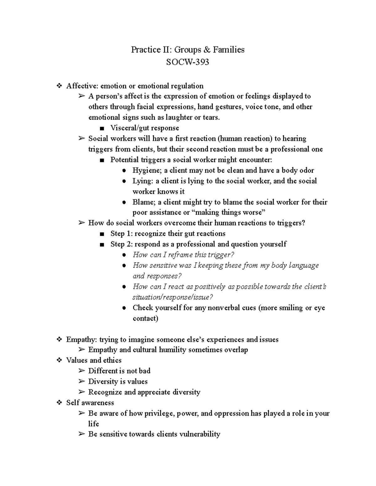 Practice II: Affective Regulation in Social Work - Studocu