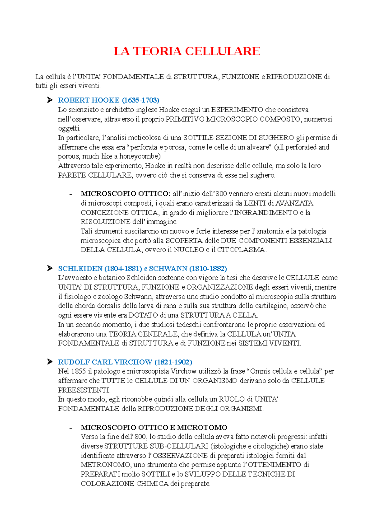 4. LA Cellula - LA TEORIA CELLULARE La cellula è l’UNITA’ FONDAMENTALE ...
