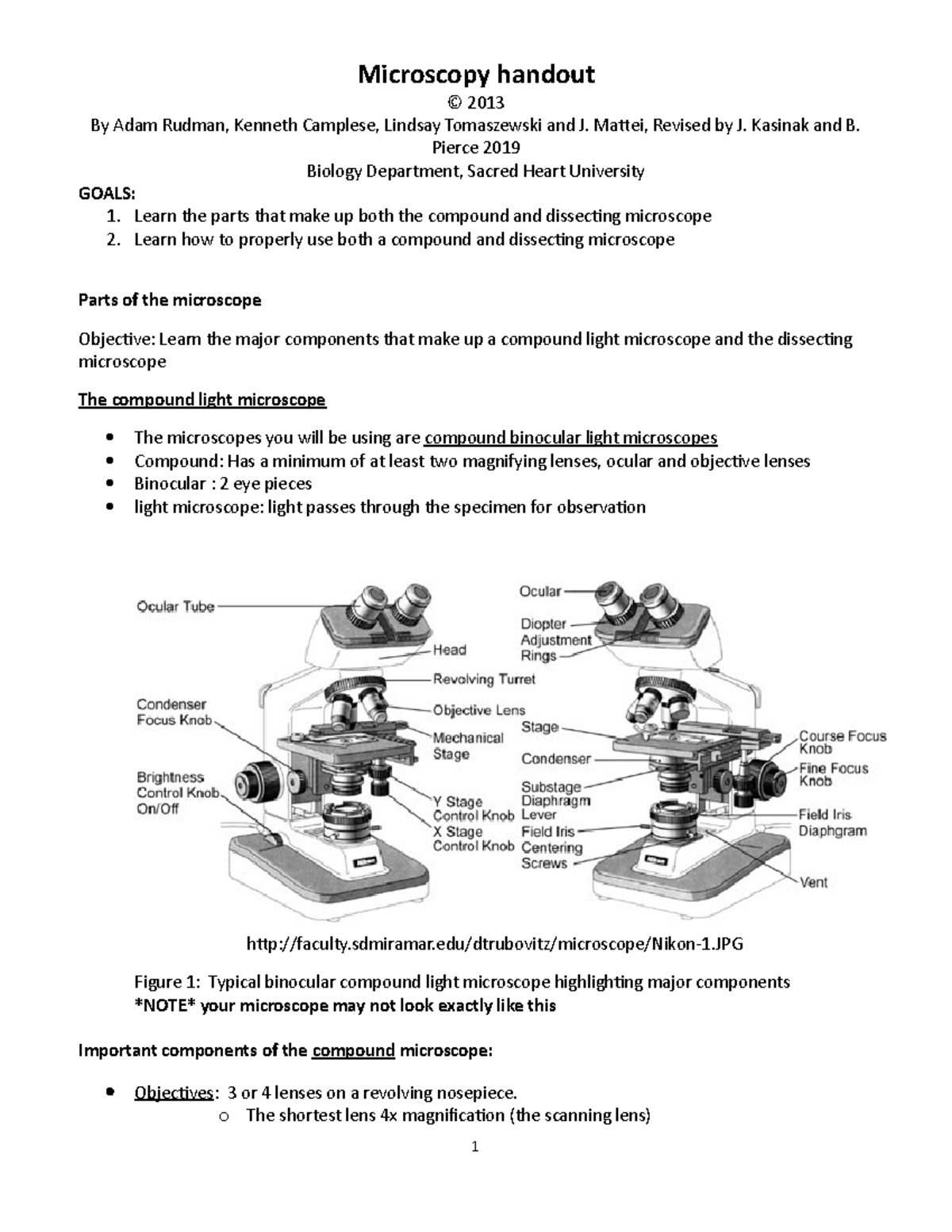 BI114 Microscopy handout FA20 - Microscopy handout © 2013 By Adam ...