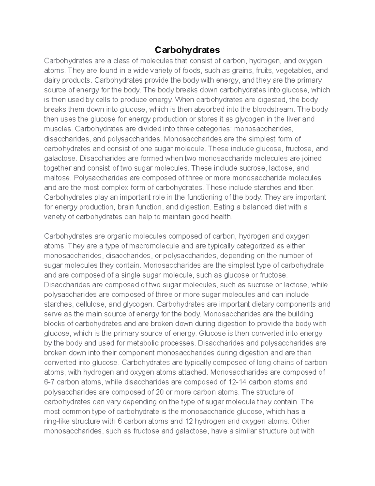 Carbohydrates - Notes on the macromolecule carbohydrate - Carbohydrates ...