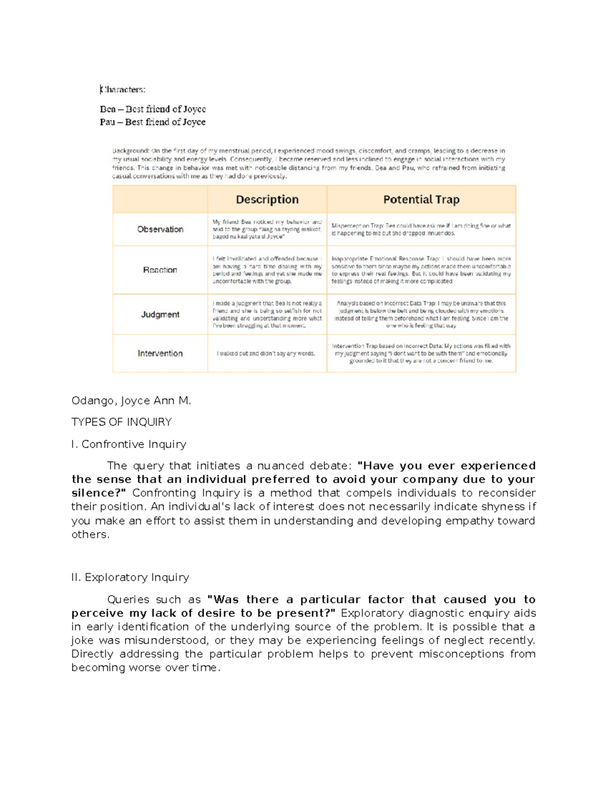 Odango Active Inquiry - Notes - Odango, Joyce Ann M. TYPES OF INQUIRY I ...