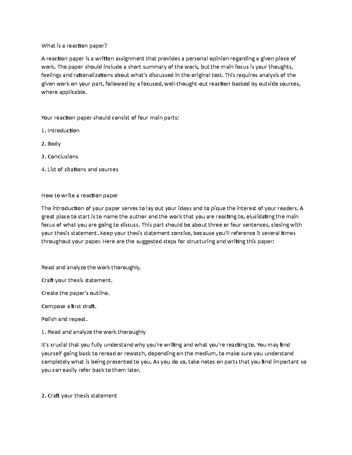 What is a reaction paper - The paper should include a short summary of ...