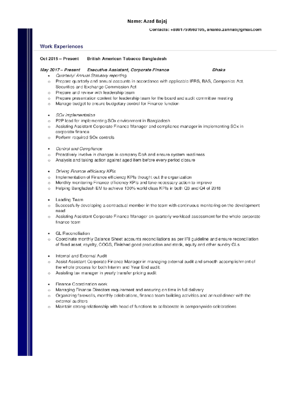 CV Azad Bajaj - CV Sample - Strategic Business Management - Name: Azad ...