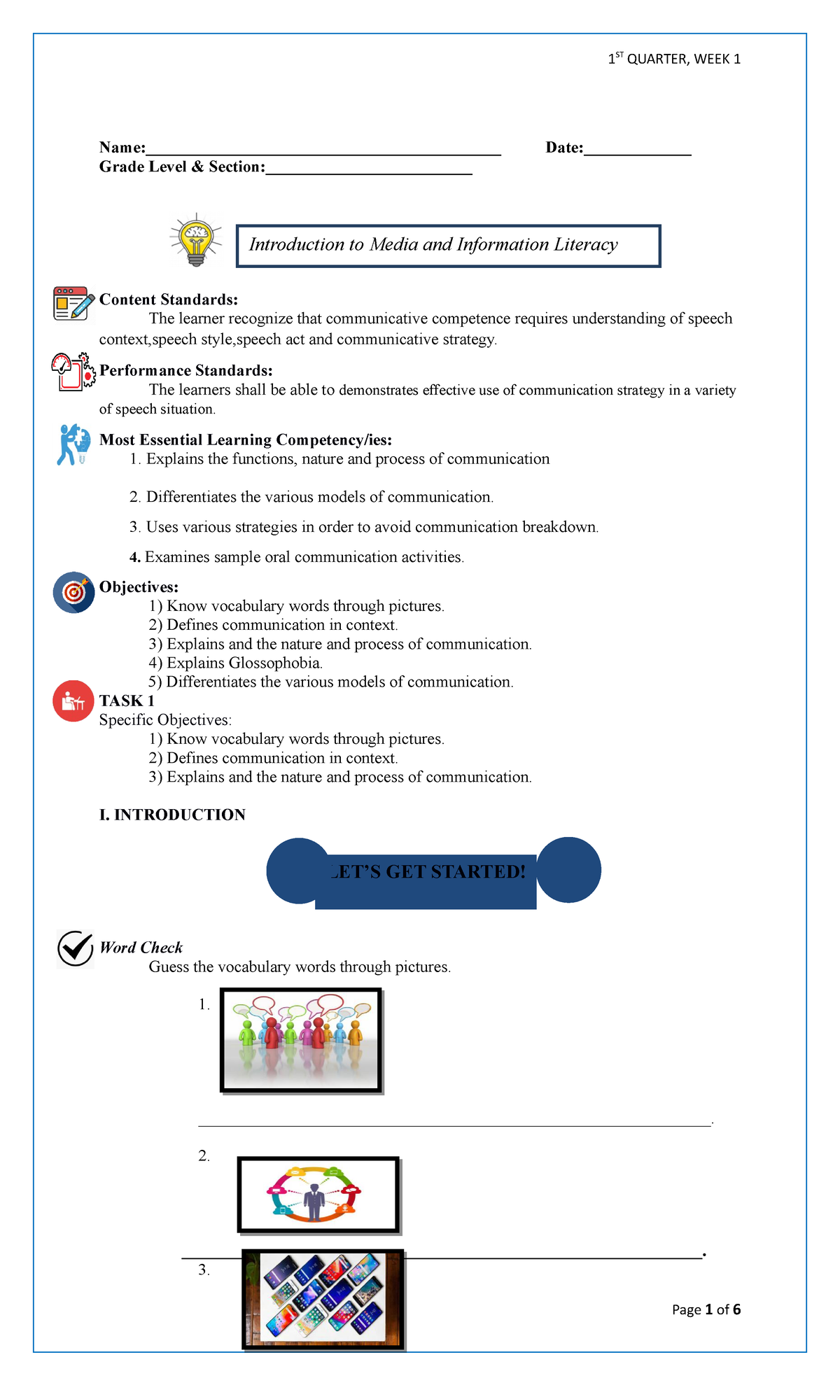 Learning Guide Oral Communication Week 1 - LET’S GET STARTED! - Studocu