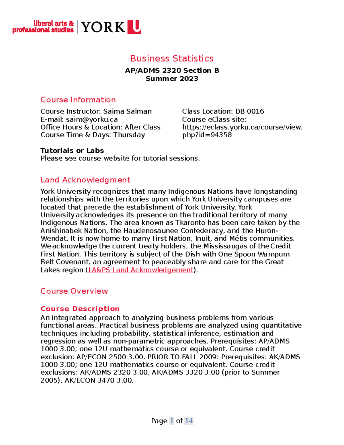 2320 Course Outline - In Class - Thursday - Generic - Business ...