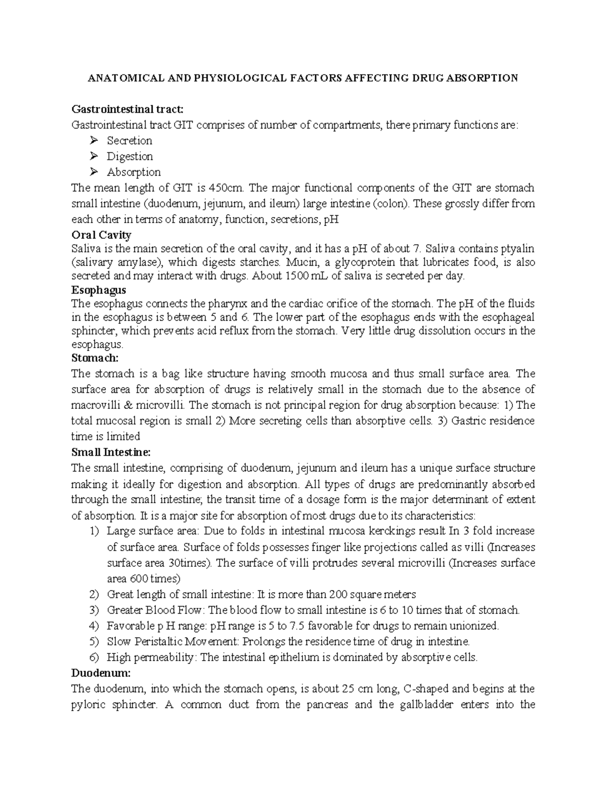 Anatomical AND Physiological factors affecting DRUG Absorption ...