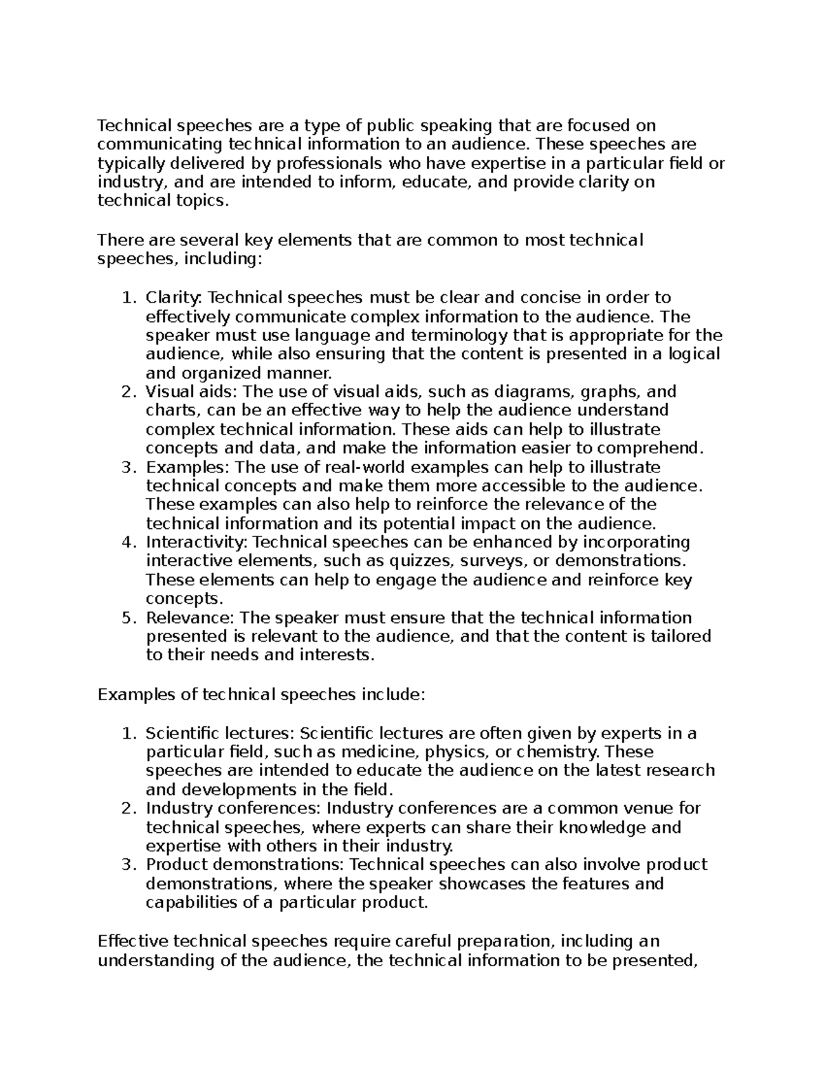 Technical Speeches - These speeches are typically delivered by ...