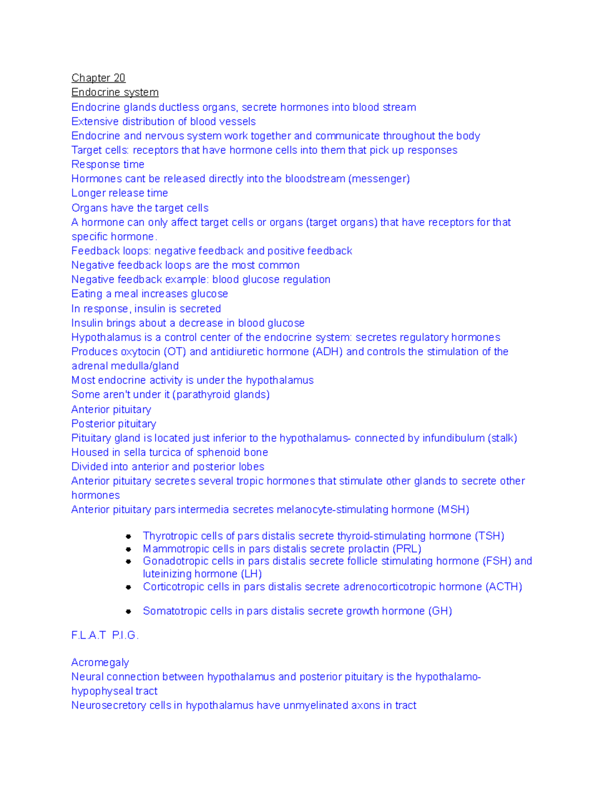 Anatomy chapters 20-28 - Chapter 20 Endocrine system Endocrine glands ...