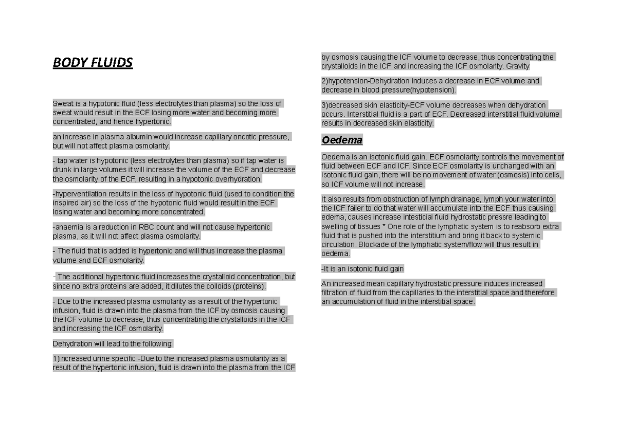 BODY Fluids -notes compilation - BODY FLUIDS osmosis causing the ICF ...