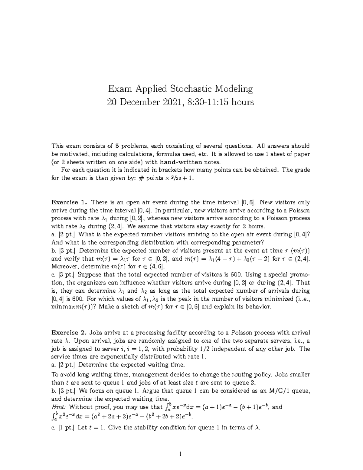 Exam 2021-12-20 - Applied Stochastic Modeling - Exam Applied Stochastic ... Exam 2021-12-20 - Applied Stochastic Modeling - Exam Applied Stochastic ...