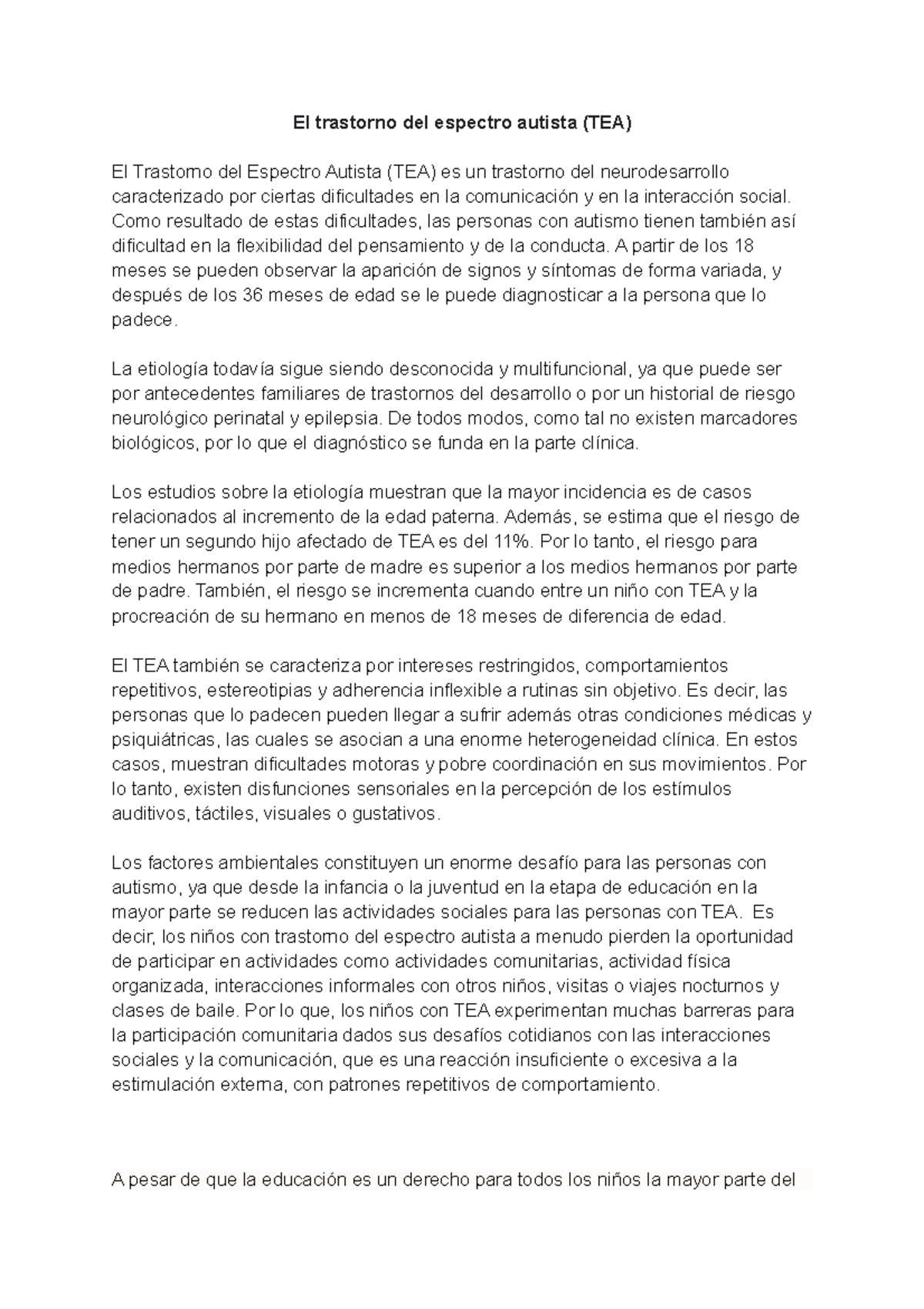 TEA - La definición y las características deTEA - El trastorno del ...